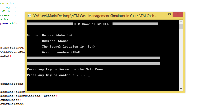 ATM Cash Management Simulator in C++ Free Source Code | SourceCodester